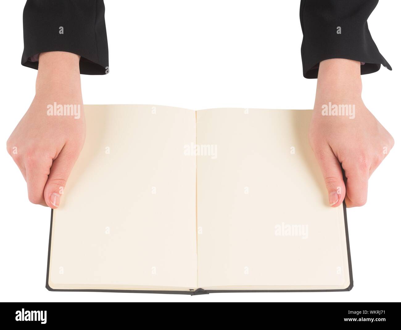 Hands holding an open book on white background Stock Photo - Alamy