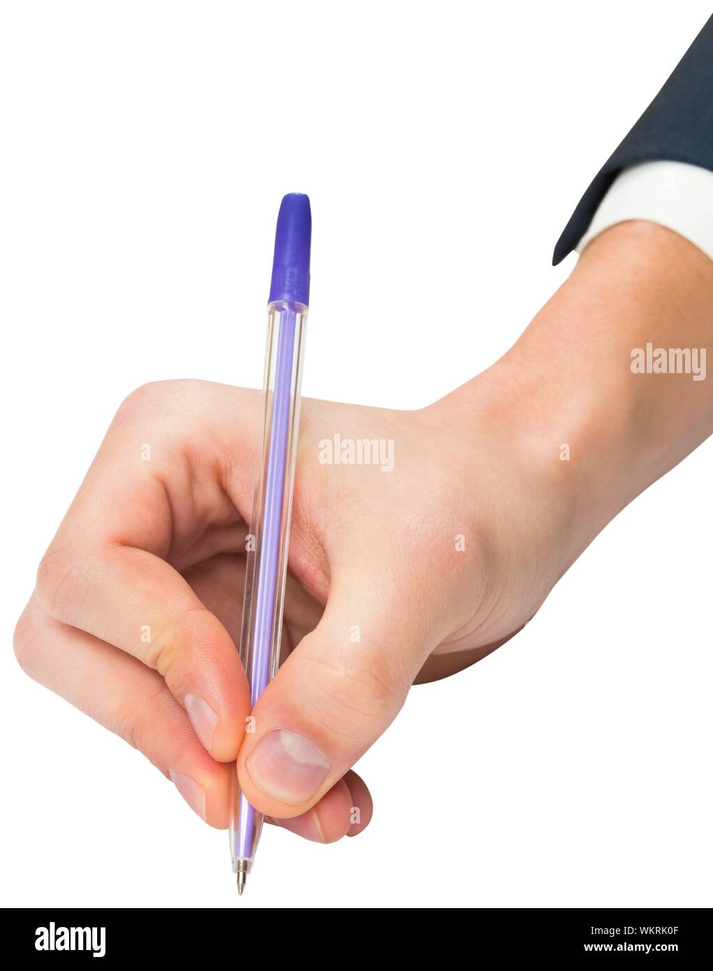 Hand writing with a pen on white background Stock Photo - Alamy