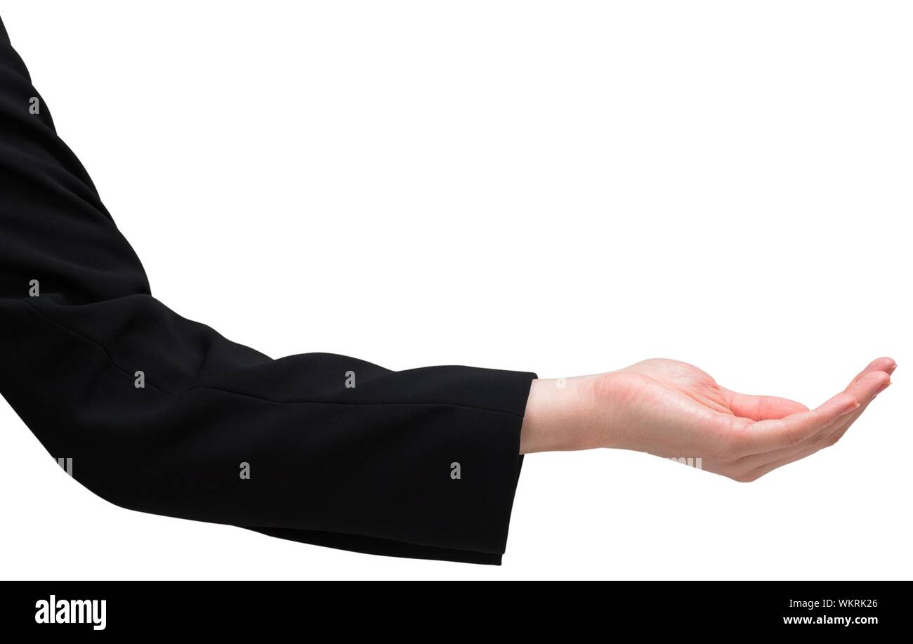 Businesswomans hand presenting on white background Stock Photo - Alamy