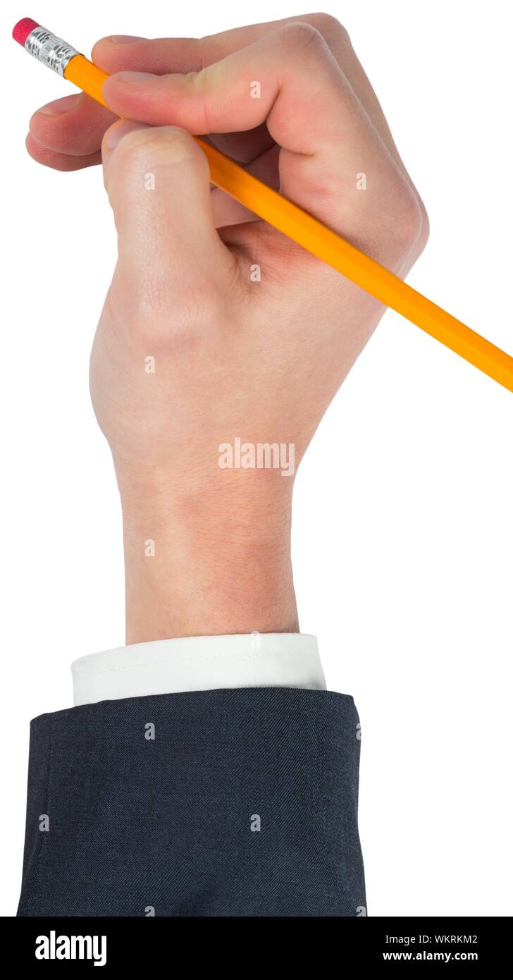 Hand erasing with a pencil eraser on white background Stock Photo - Alamy