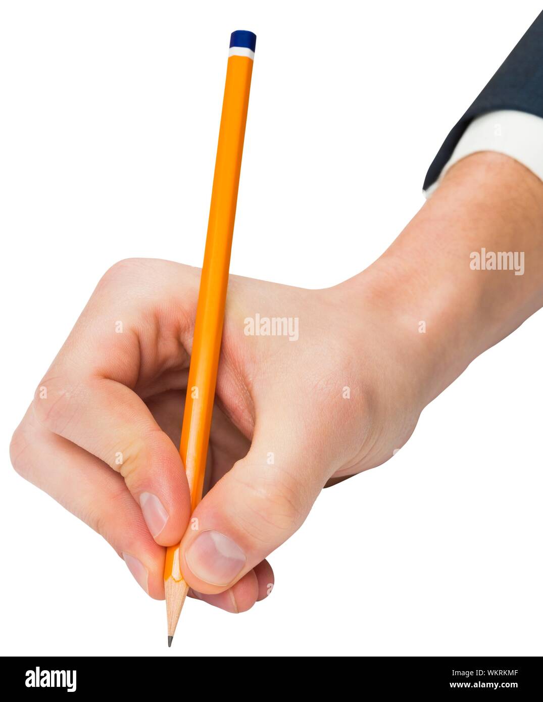 Hand writing with a pencil on white background Stock Photo - Alamy