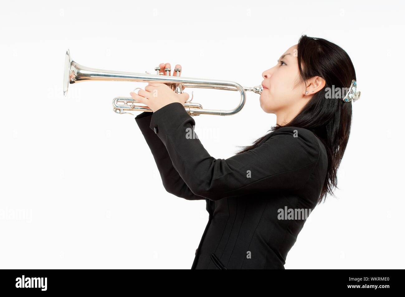 Portrait of a Female Trumpet Player - Isolated on White Stock Photo - Alamy