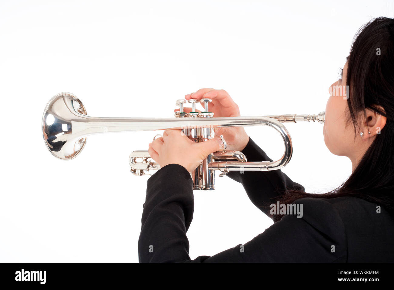 Portrait of a Female Trumpet Player - Isolated on White Stock Photo - Alamy