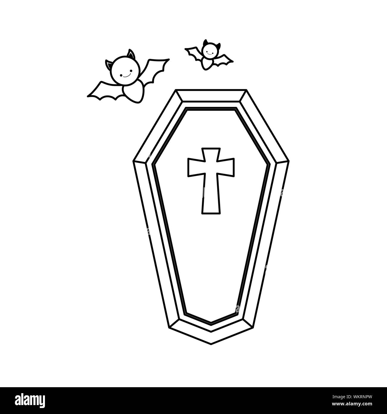 bats flying halloween with coffin vector illustration design Stock ...