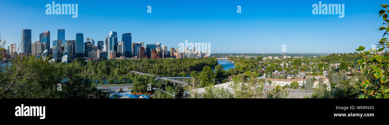 The beautiful skyline and Bow River Pathway at Calgary, Canada Stock ...
