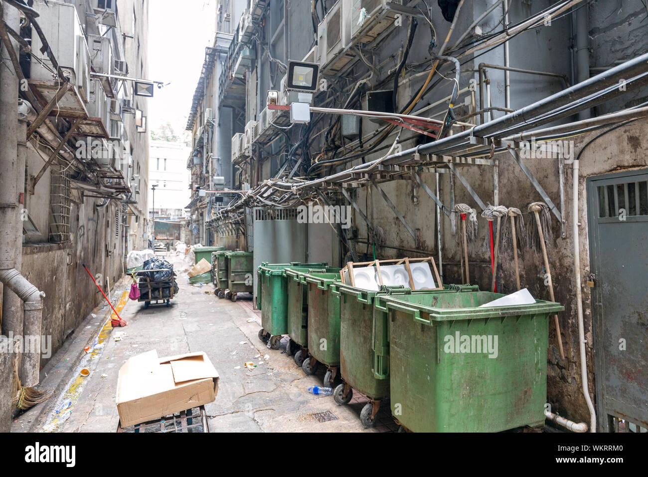 Many Trash Bins at Alley in Hong Kong Stock Photo - Alamy