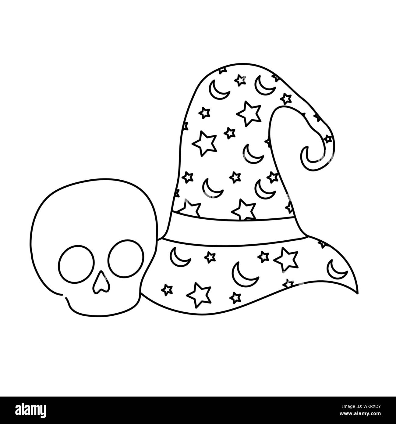 wizard hat with skull isolated icon vector illustration design Stock ...