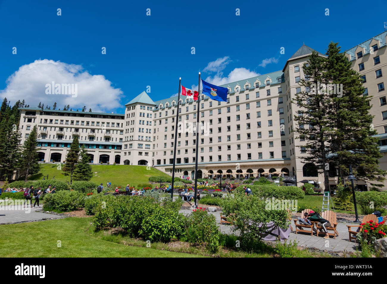 Banff, JUL 25: Exterior view of the famous Fairmont Chateau Lake Louise ...