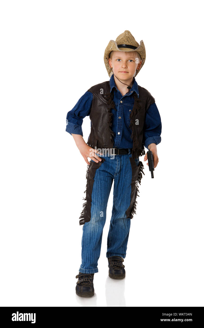 boy wearing clothes of cowboy isolated on white Stock Photo - Alamy
