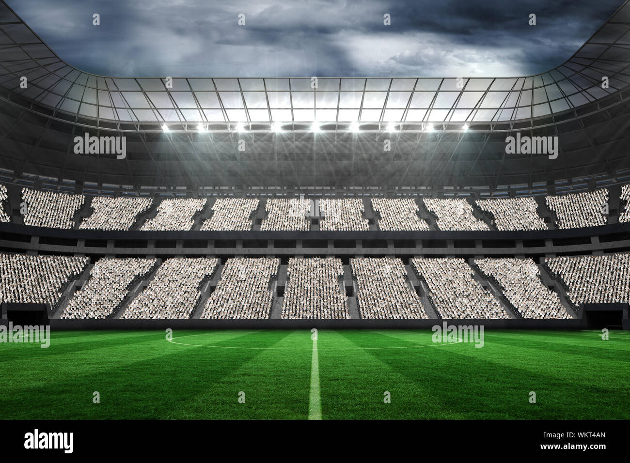 Digitally generated large football stadium with fans in white Stock ...