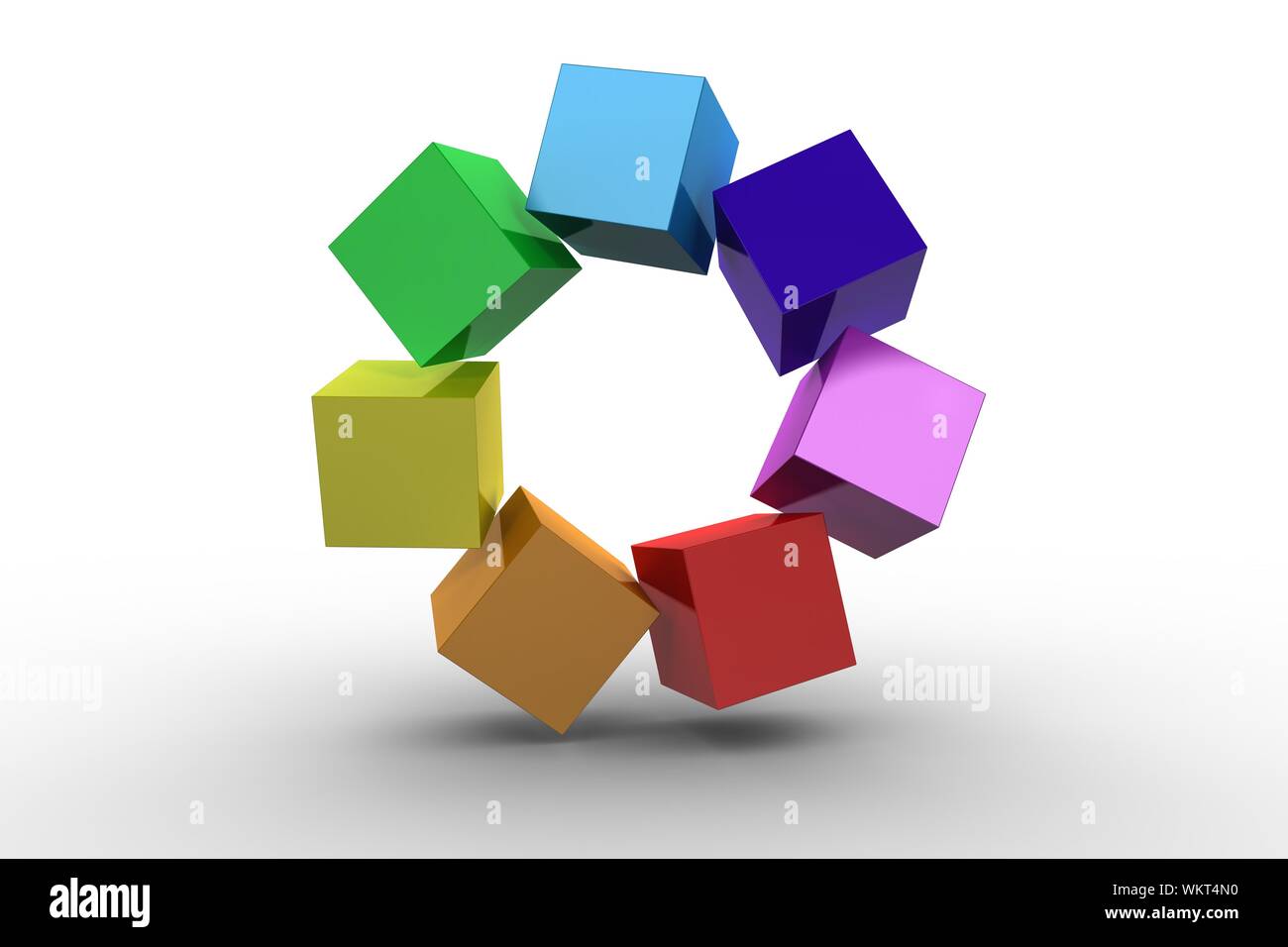 3d colourful cubes in a circle on white background Stock Photo - Alamy
