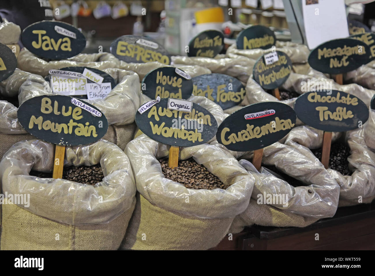 Coffee Beans Variety of Flavors in a Shop Stock Photo - Alamy