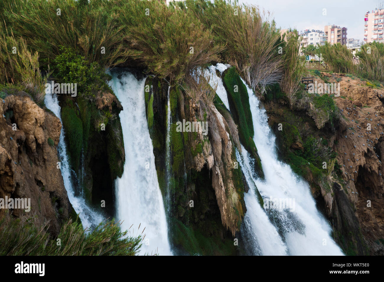 Duden Waterfalls falls into mediterranean sea at Antalya Turkey Stock ...