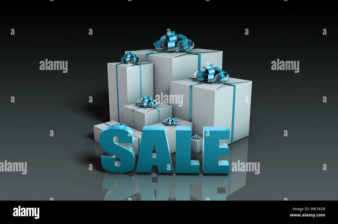 Sale Sign with Gift Boxes in 3d Stock Photo - Alamy