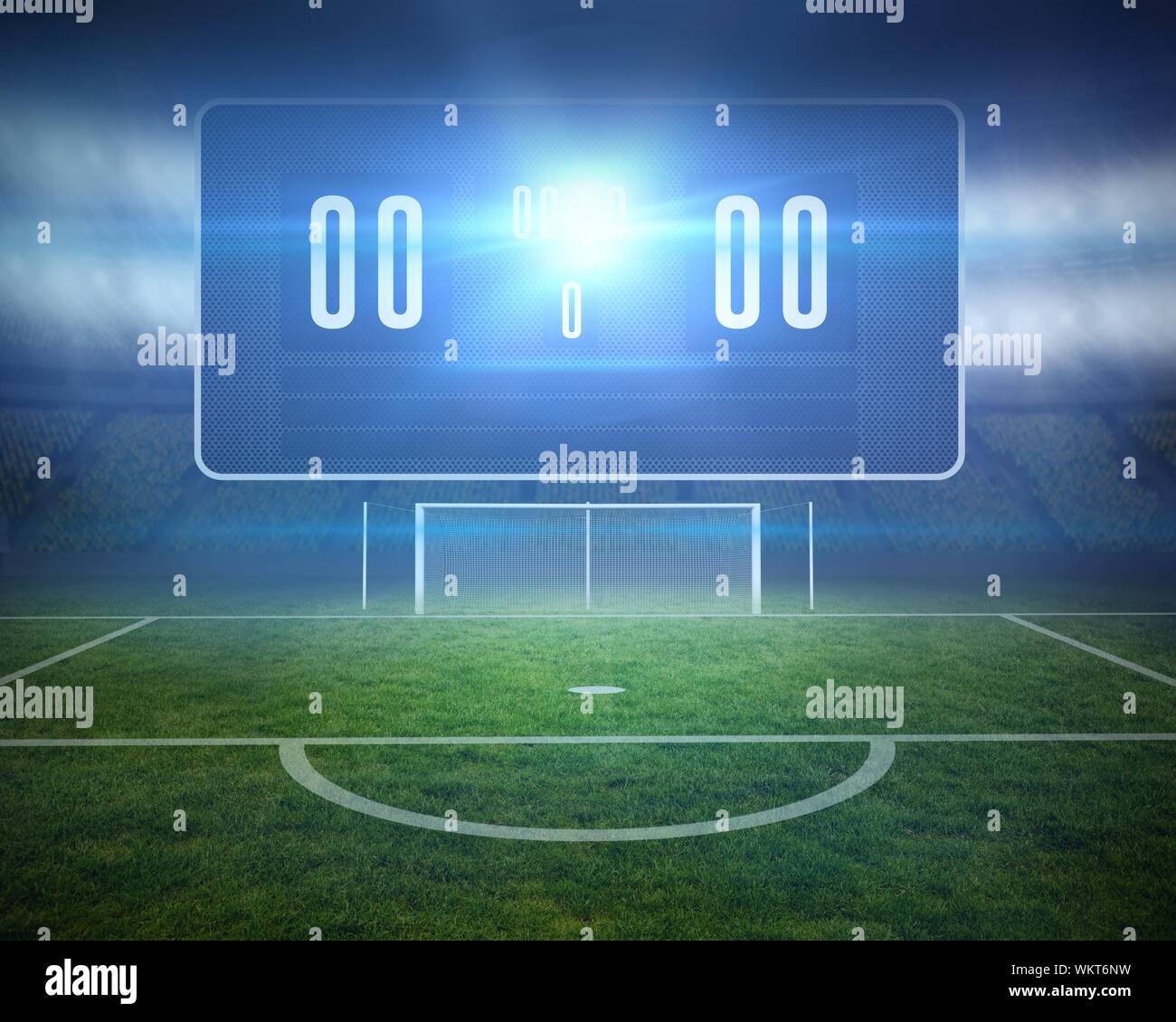 Digitally generated football pitch with goalpost and scoreboard Stock ...