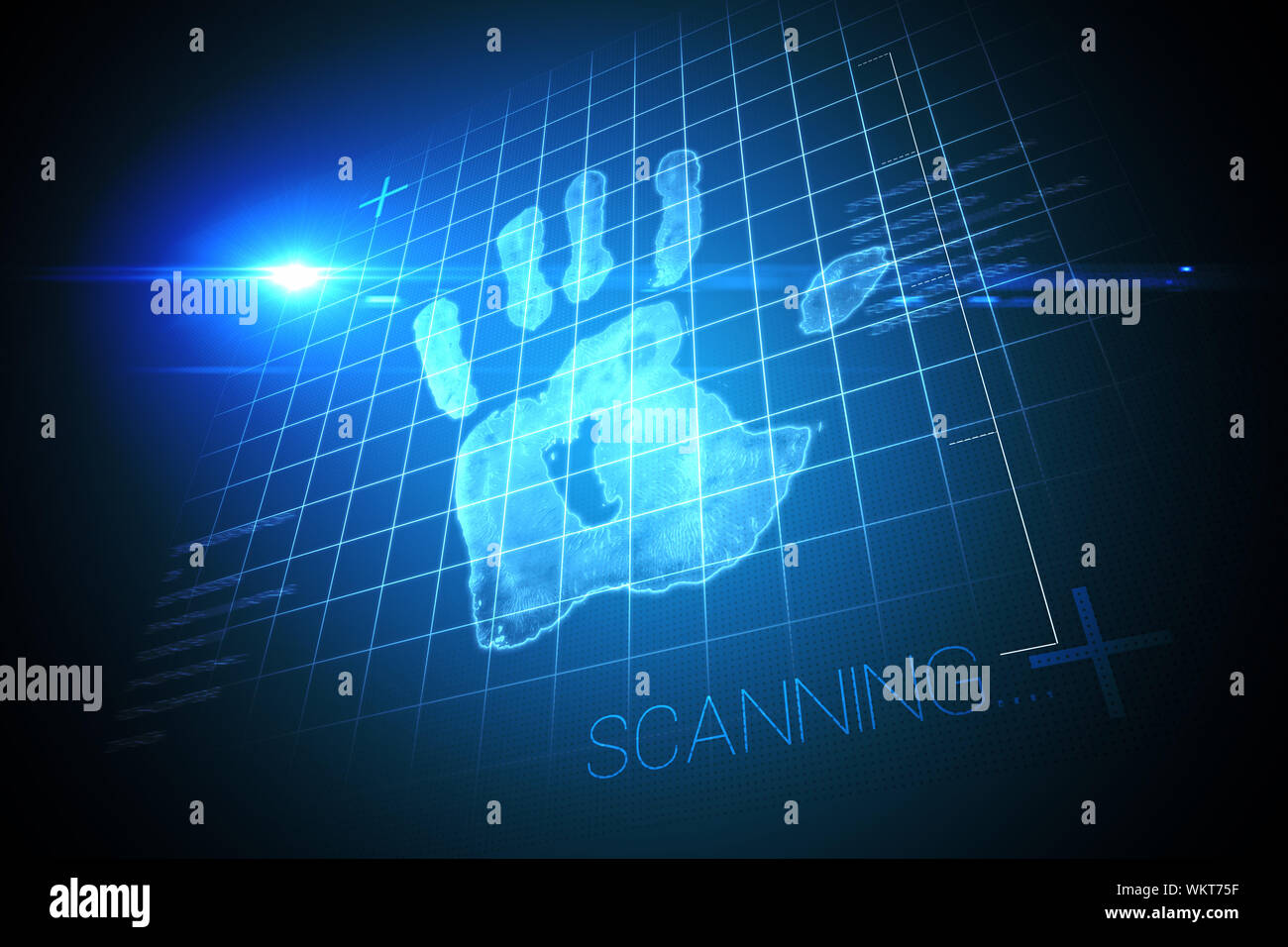 Digital security hand print scan in blue and black Stock Photo - Alamy