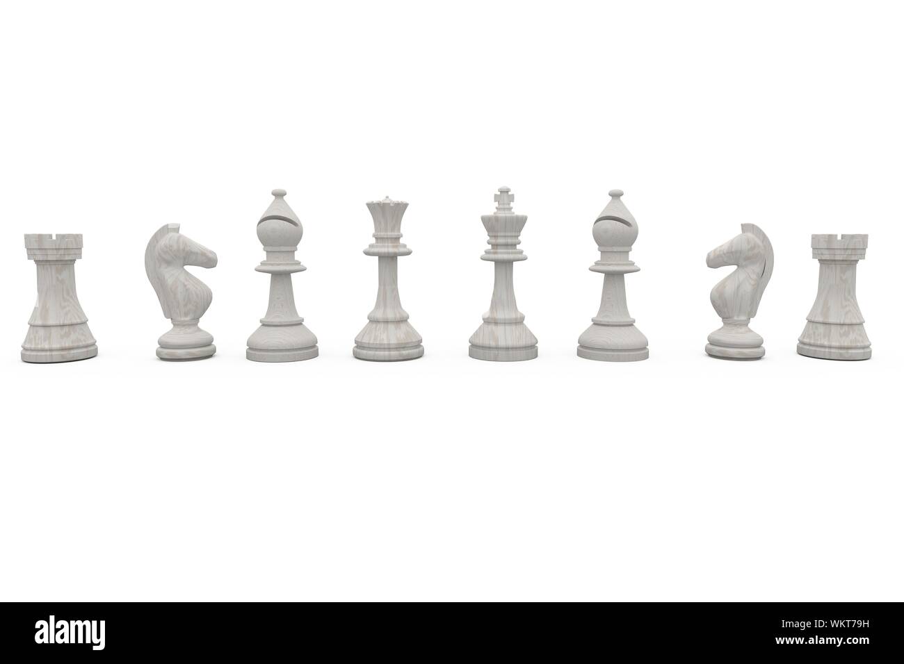 White chess pieces in a row on white background Stock Photo - Alamy