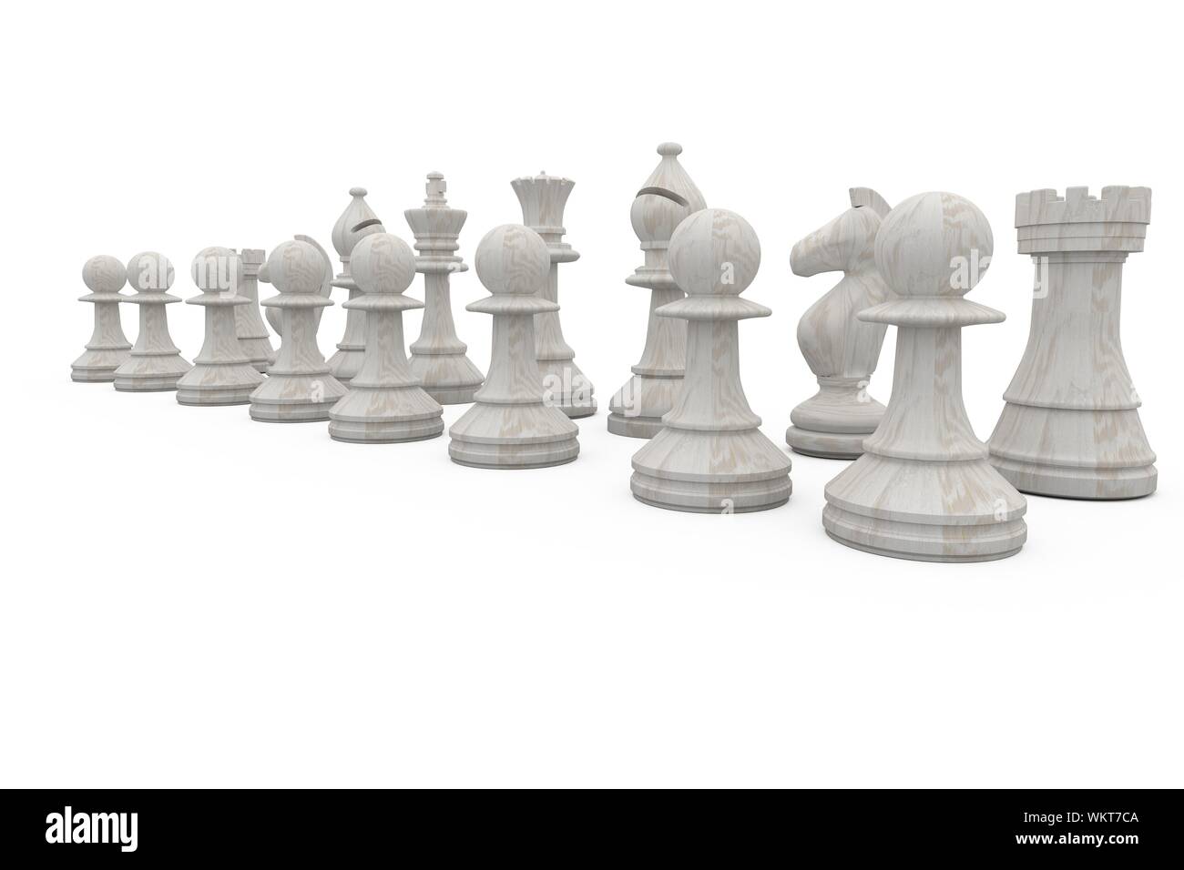 White chess pieces in a row on white background Stock Photo - Alamy