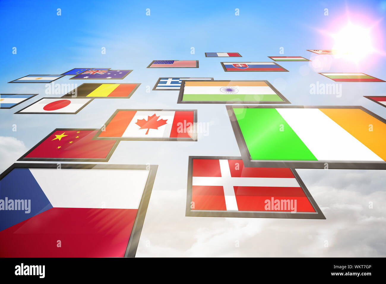 Digitally generated screen collage showing international flags Stock ...