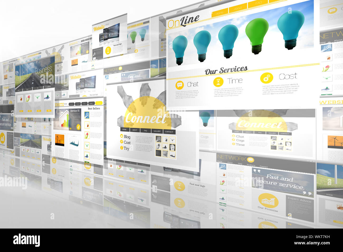 Digital composite of screen collage showing business advertisement ...