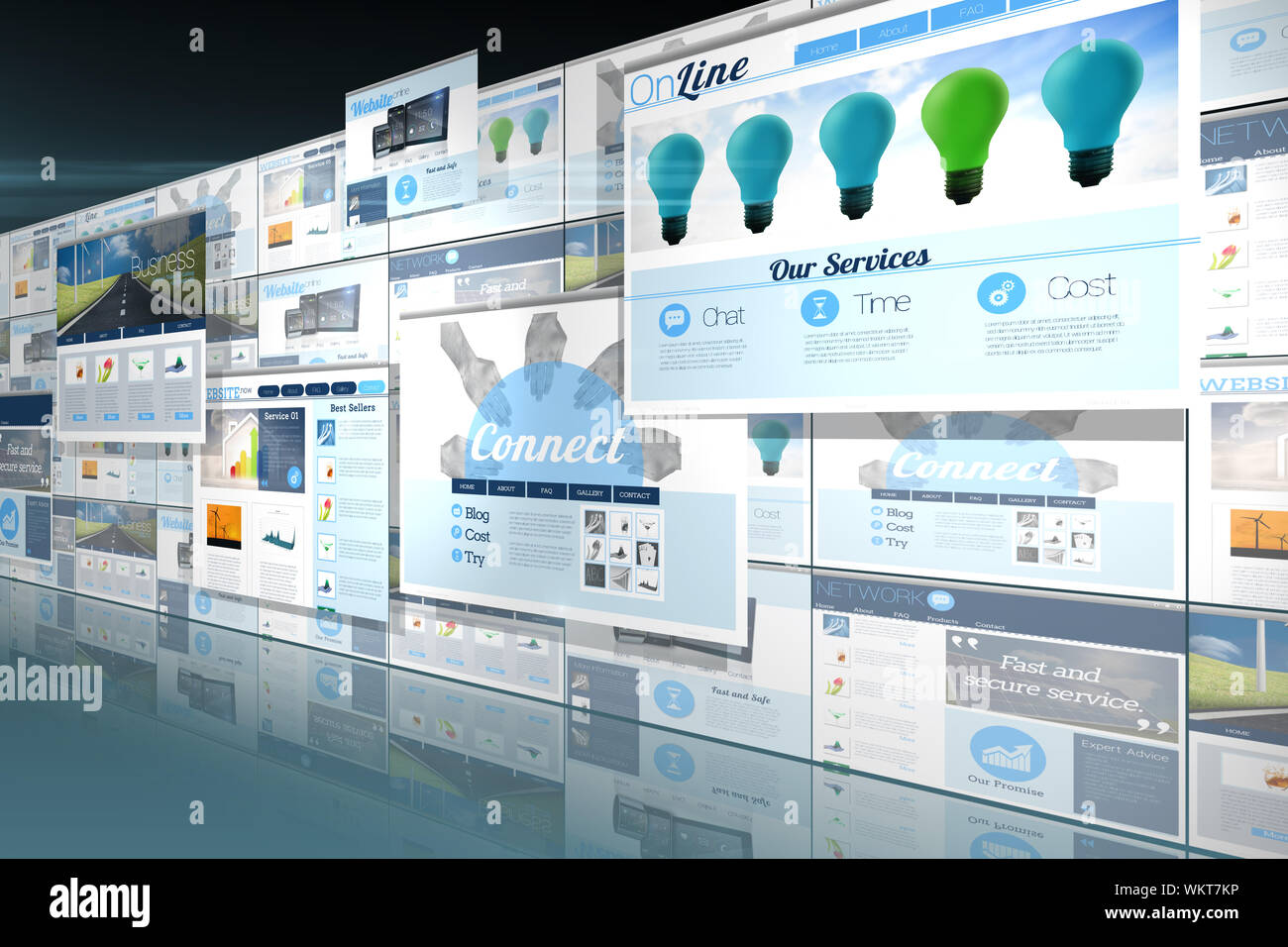 Digital composite of screen collage showing business advertisement ...
