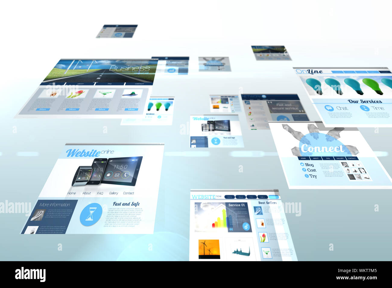 Digital composite of screen collage showing business advertisement ...