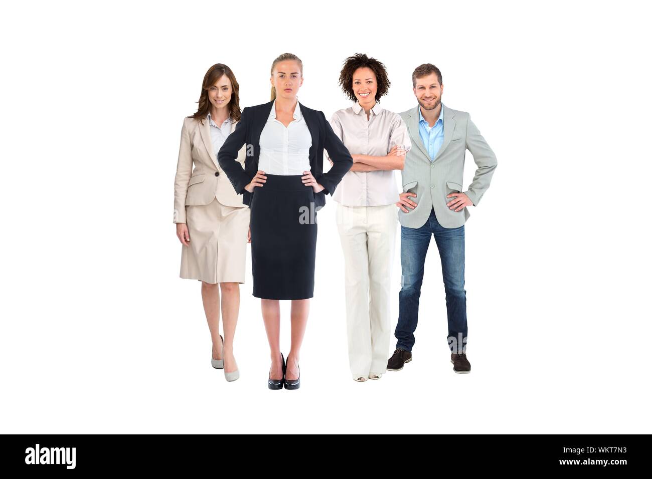 Business team looking at camera on white background Stock Photo - Alamy