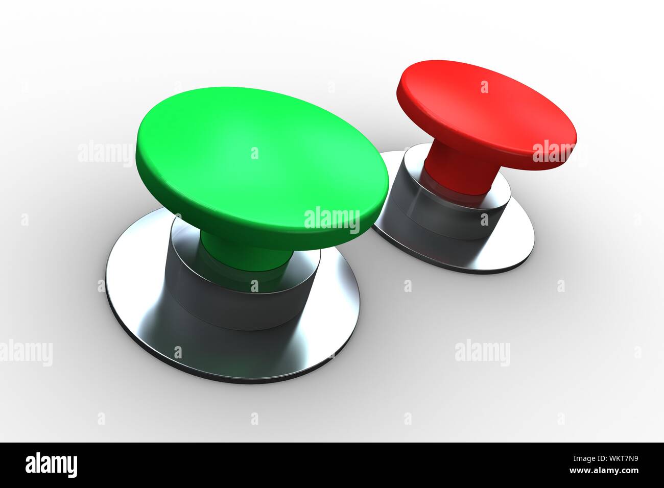 Red and green push buttons on white background Stock Photo - Alamy