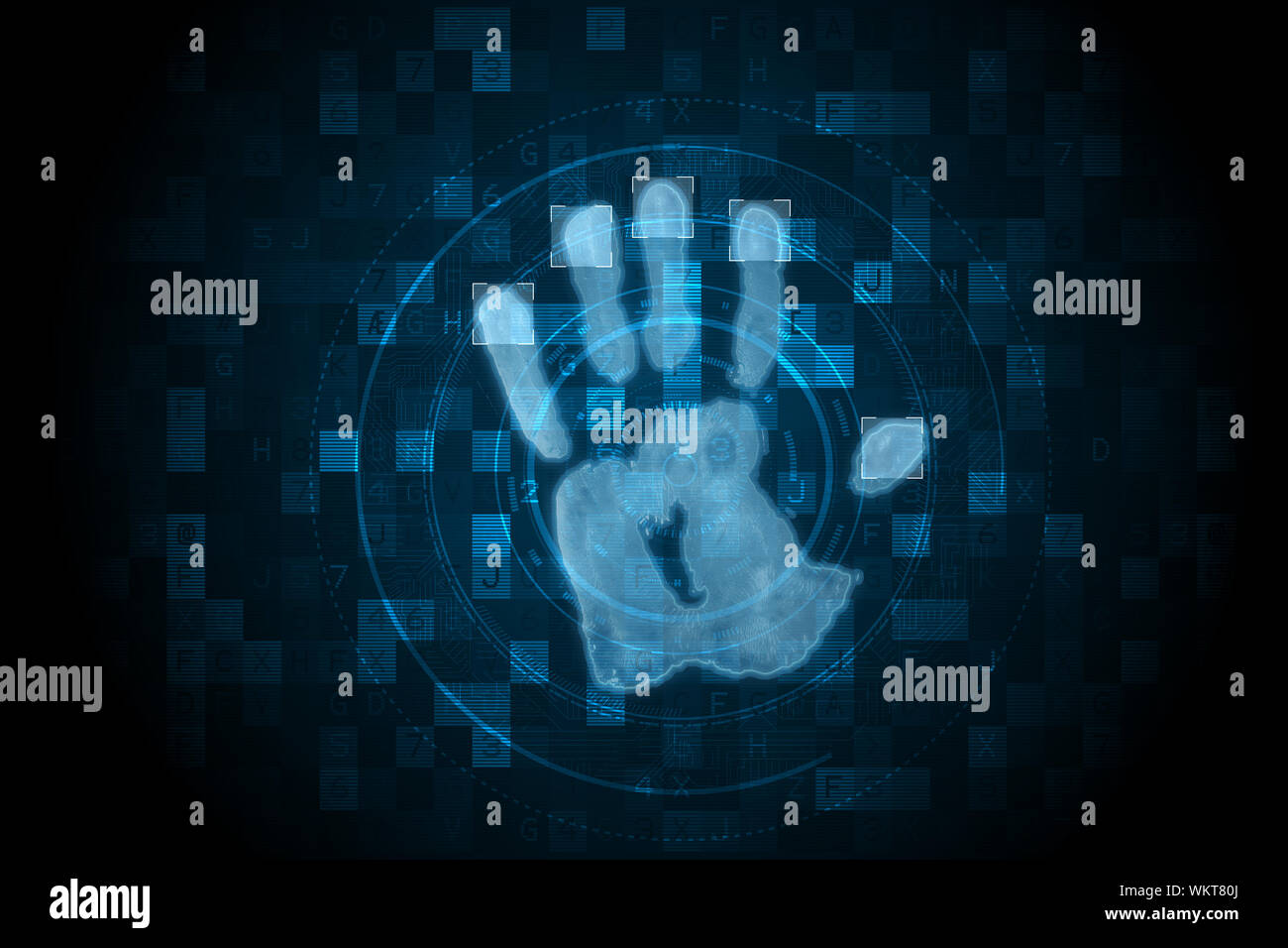 Digital security hand print scan in blue and black Stock Photo - Alamy