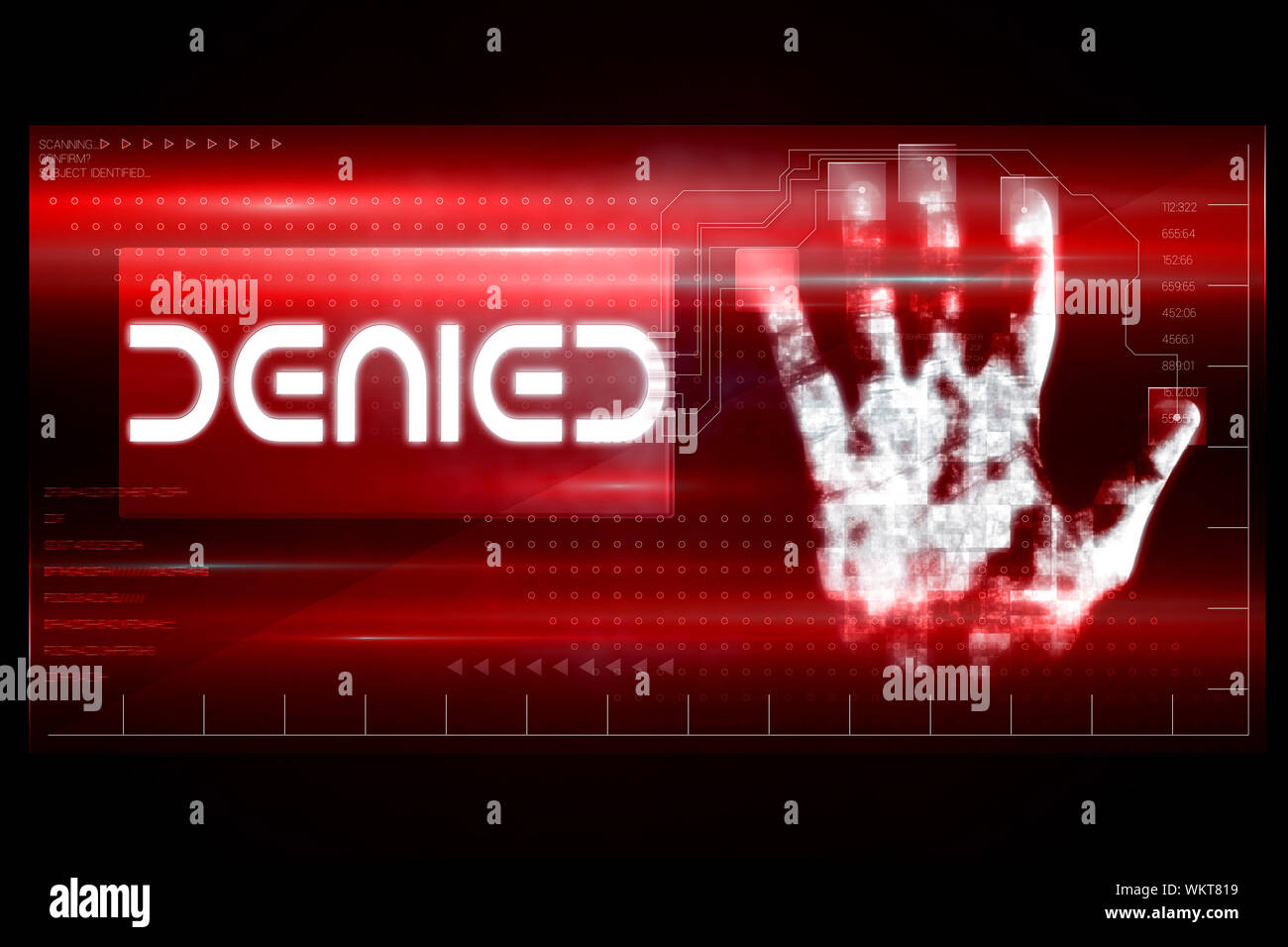Digital security hand print scan in red and black Stock Photo - Alamy