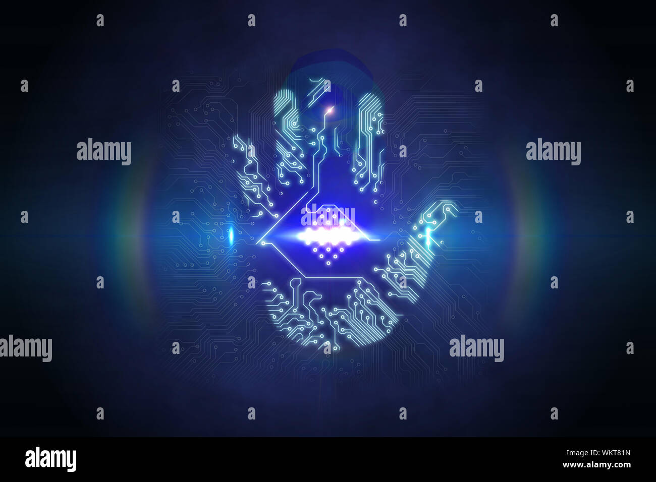 Digital security hand print scan in blue and black Stock Photo - Alamy