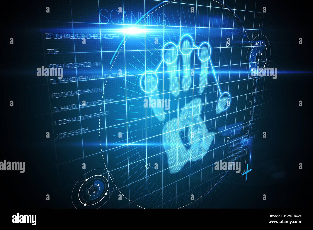 Digital security hand print scan in blue and black Stock Photo - Alamy