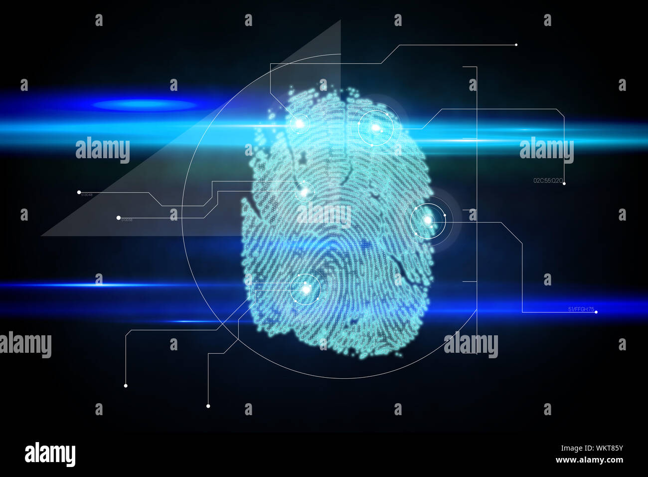 Digital security finger print scan in blue and black Stock Photo - Alamy