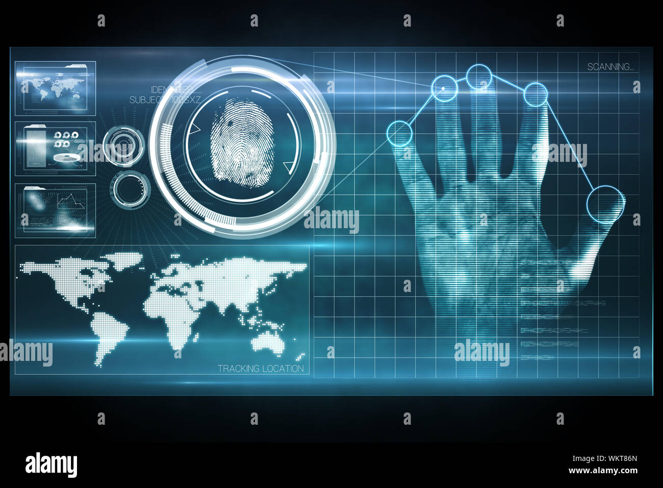 Digital security hand print scan in blue and black Stock Photo - Alamy