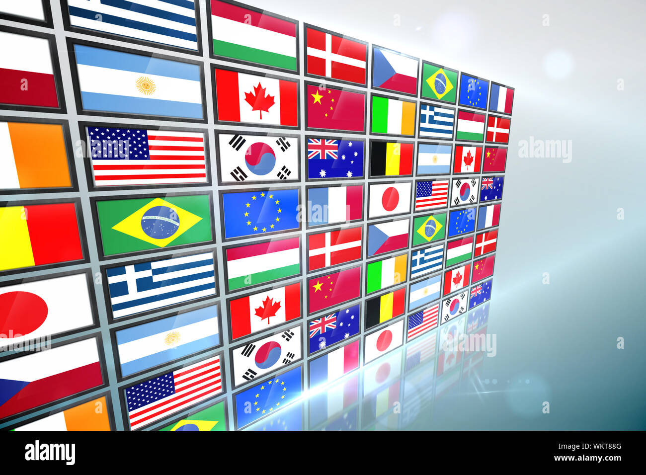 Digitally generated screen collage showing international flags Stock ...