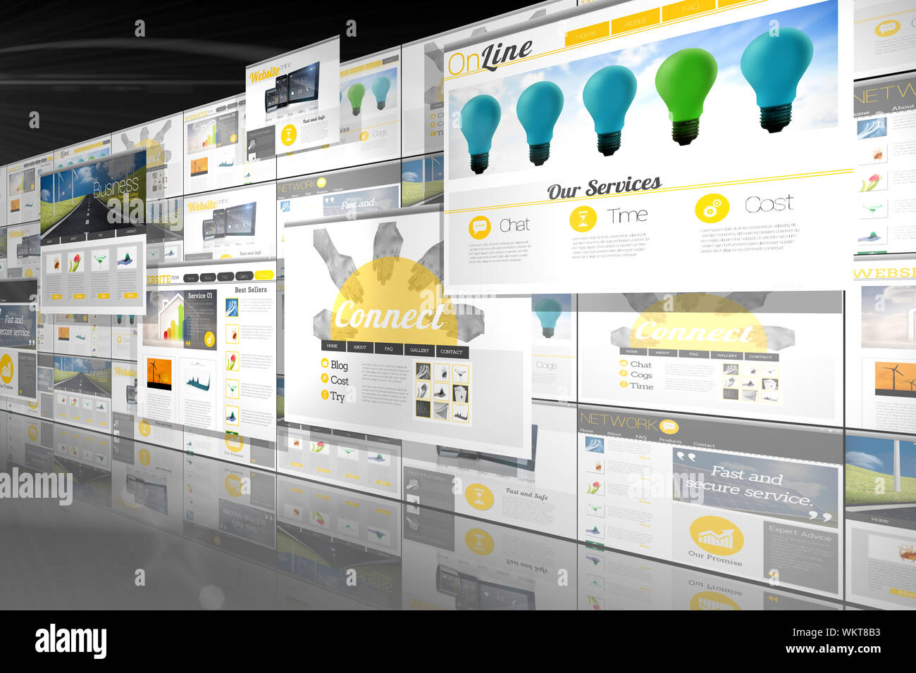 Digital composite of screen collage showing business advertisement ...