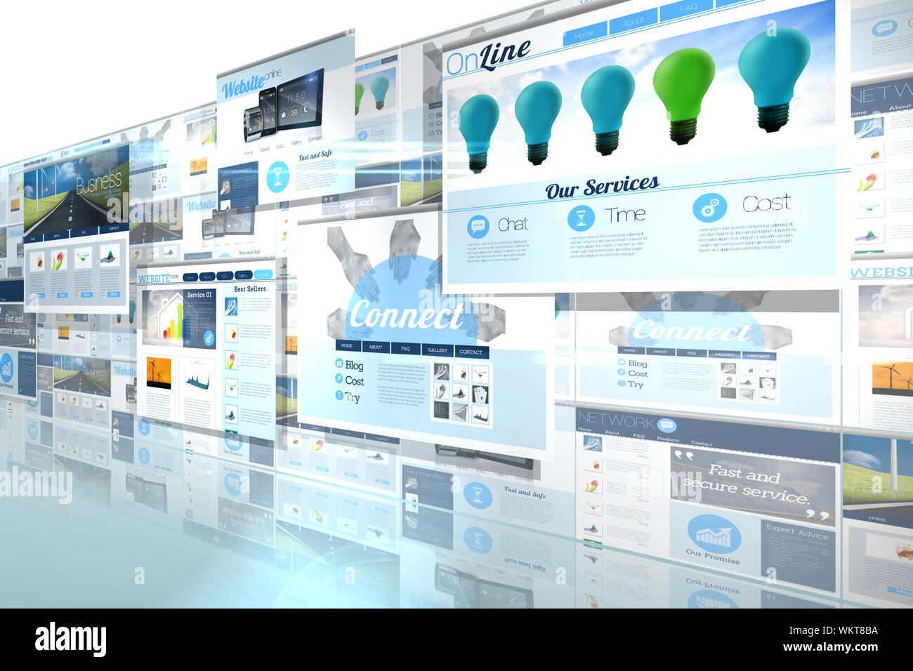 Digital composite of screen collage showing business advertisement ...