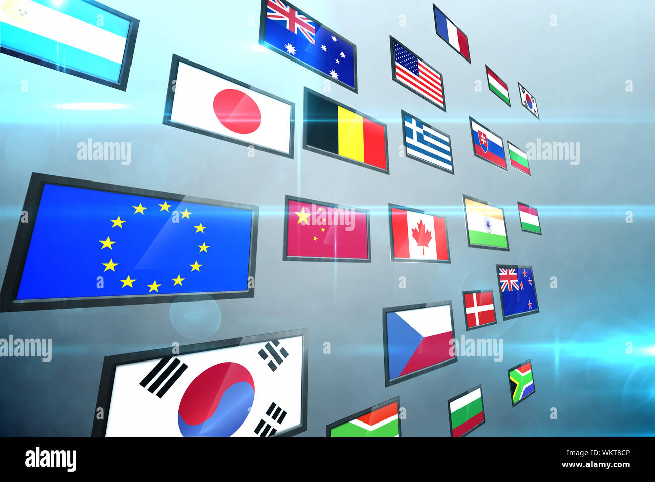 Digitally generated screen collage showing international flags Stock ...