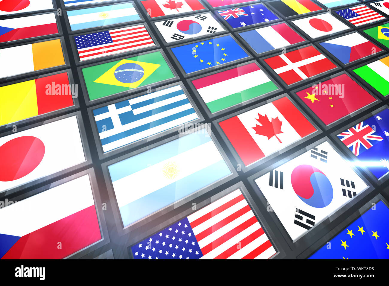 Digitally generated screen collage showing international flags Stock ...