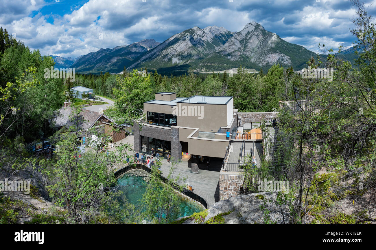 Banff, JUL 26: Aerial view of the Cave and Basin National Historic Site ...