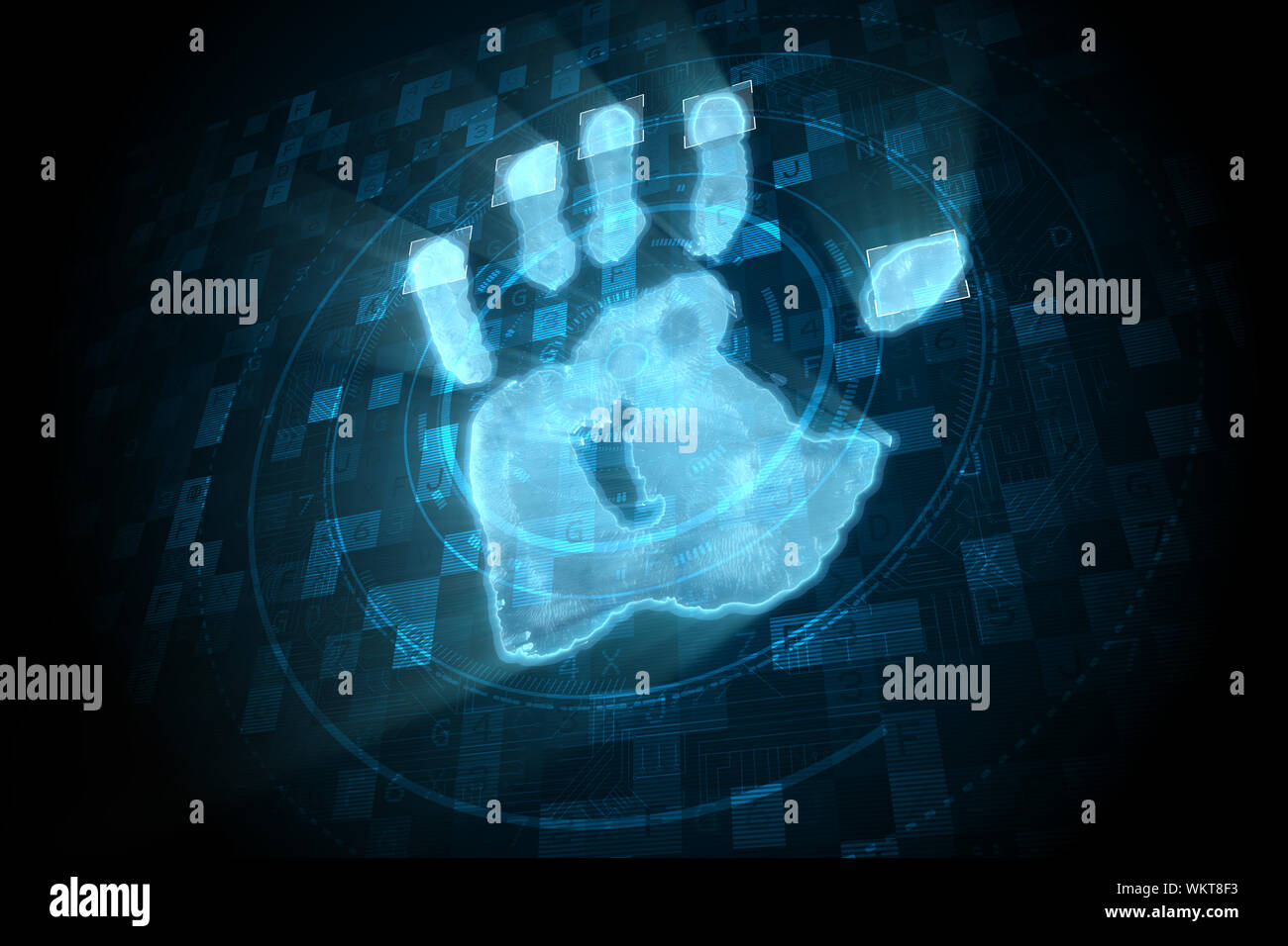 Digital security hand print scan in blue and black Stock Photo - Alamy
