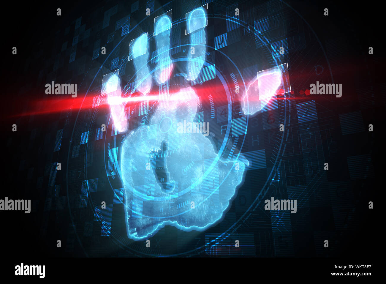 Digital security hand print scan in blue and black Stock Photo - Alamy