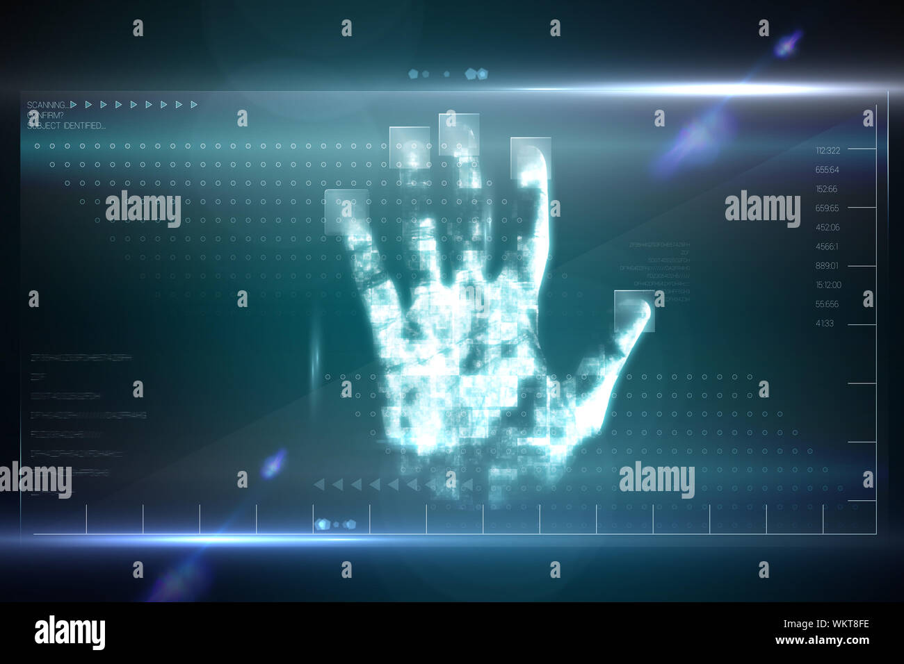 Digital security hand print scan in blue and black Stock Photo - Alamy