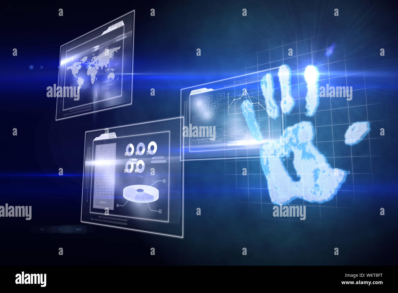 Digital security hand print scan in blue and black Stock Photo - Alamy