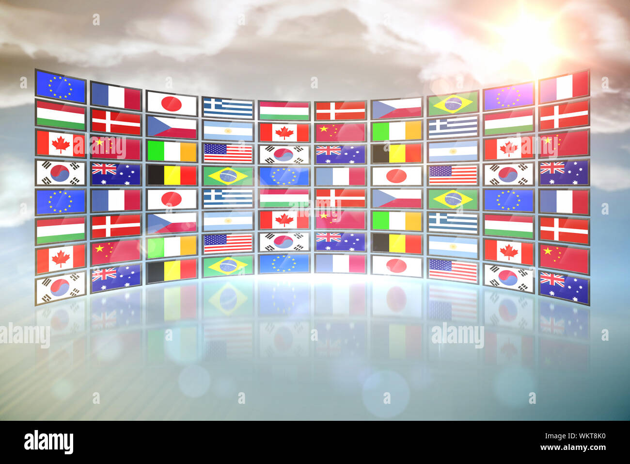 Digitally generated screen collage showing international flags Stock ...