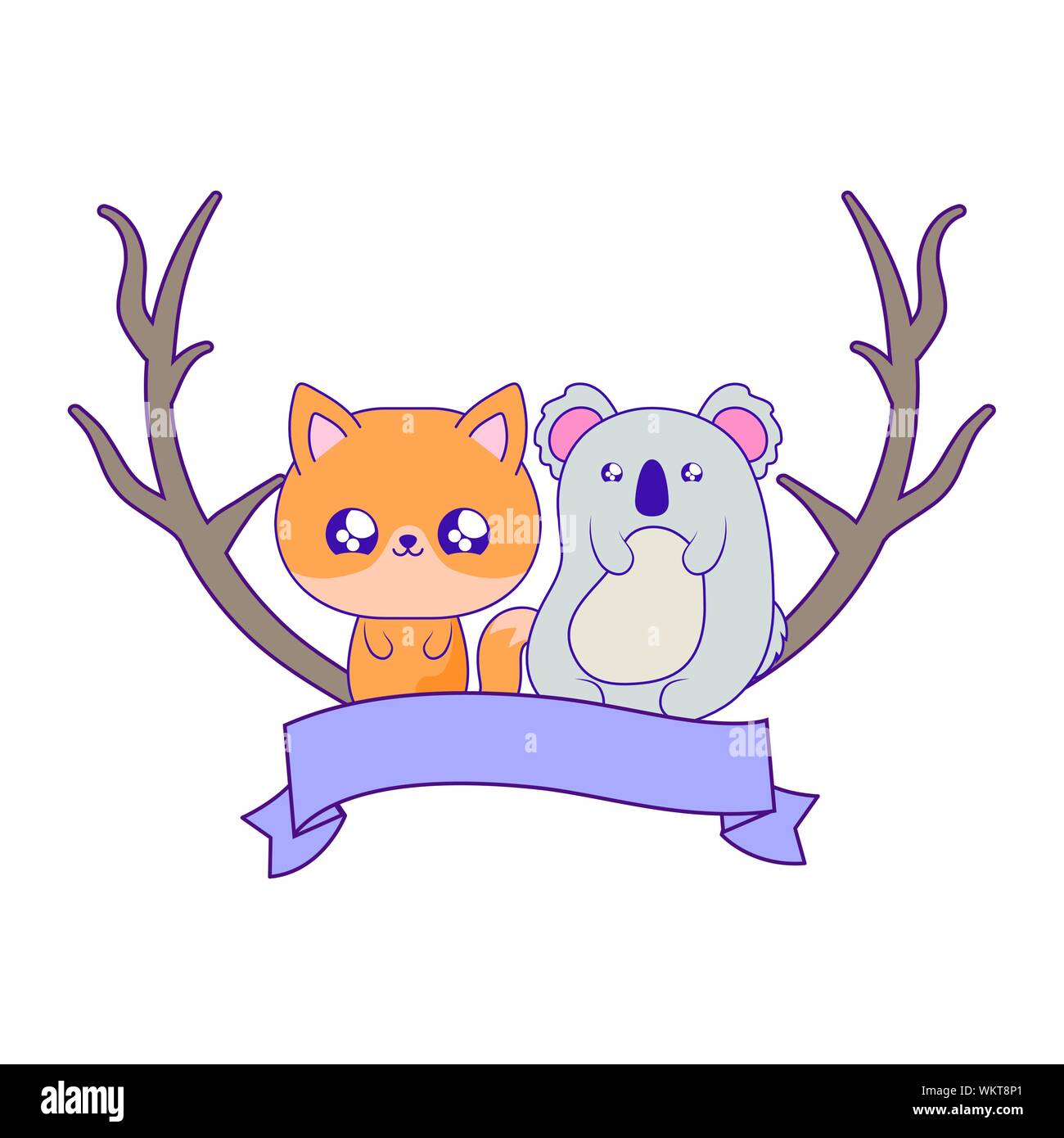 cute fox with koala baby animals kawaii vector illustration design ...