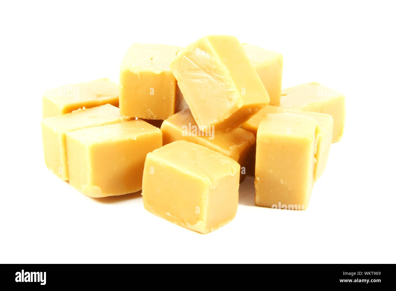 Caramel Fudge Blocks Candy Isolated on White Stock Photo - Alamy