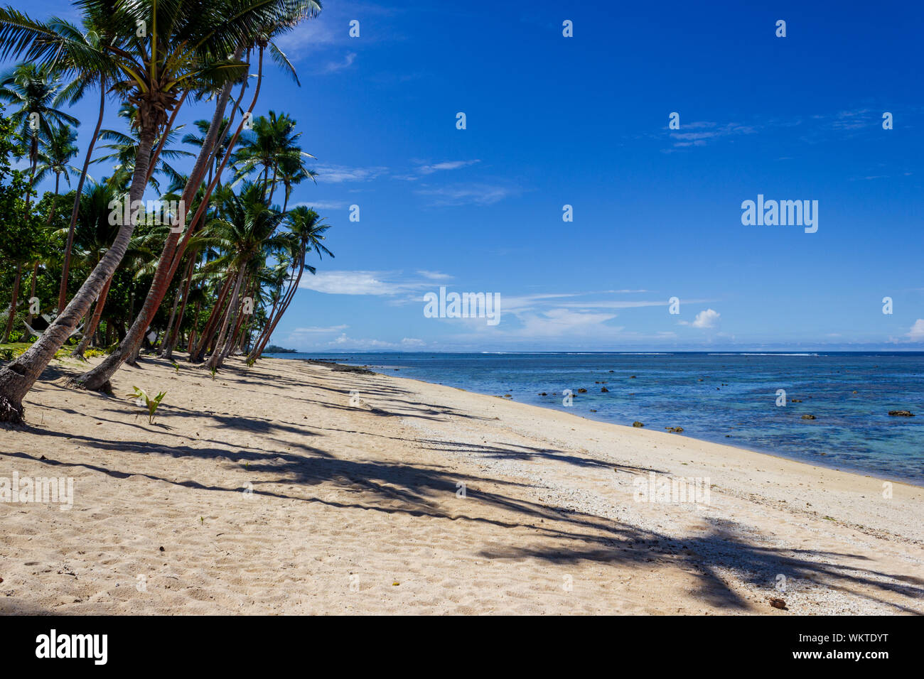 Beach on the tropical island clear blue water. Dravuni Island, Fiji ...