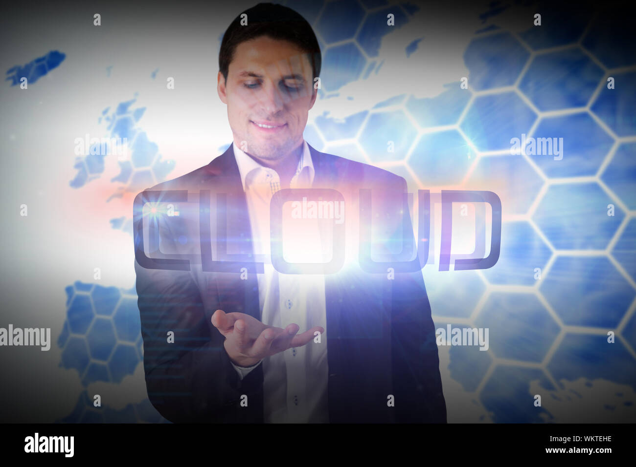 Businessman presenting the word cloud against background with europa ...