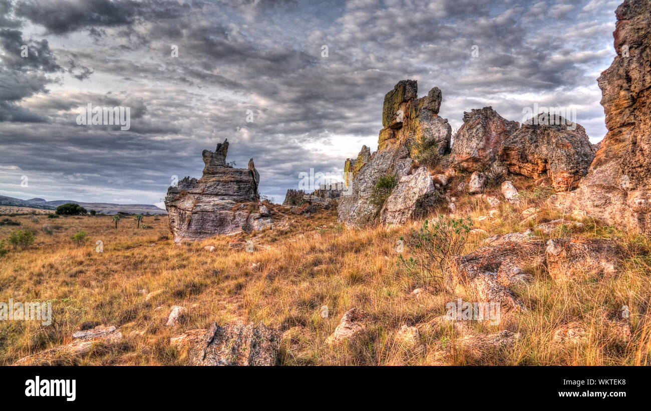 Abstract Rock formation aka window at Isalo national park at sunset in ...